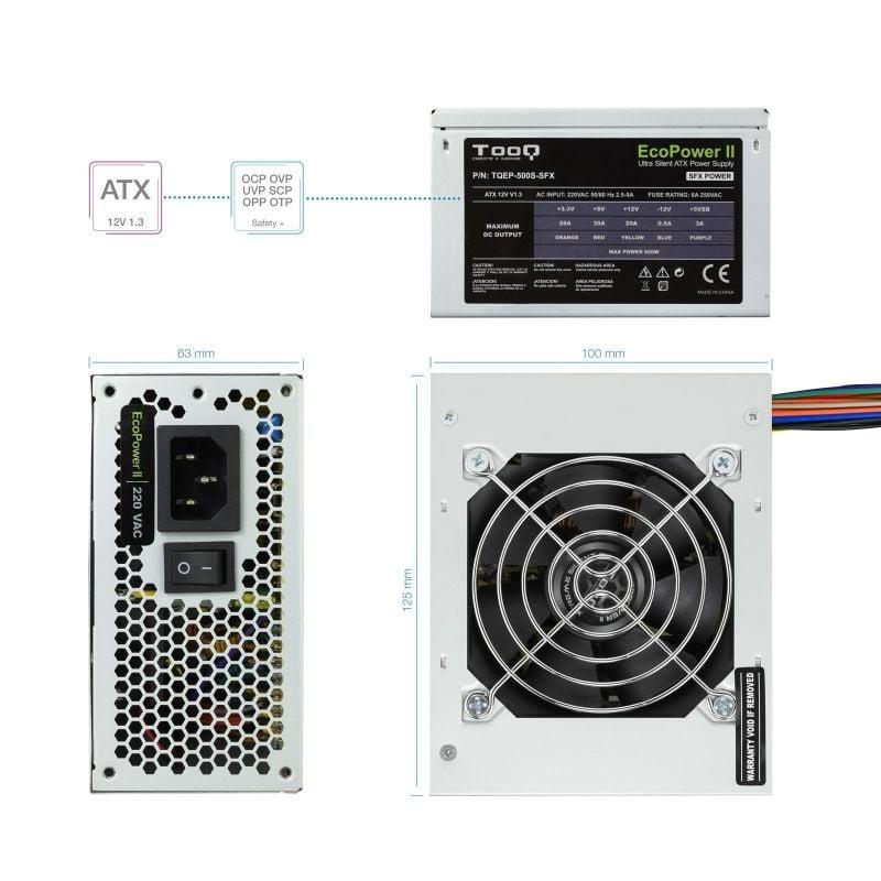 Fonte de alimentação SFX TooQ TQEP-500S-SFX | 500W | Ventilador de 8cm